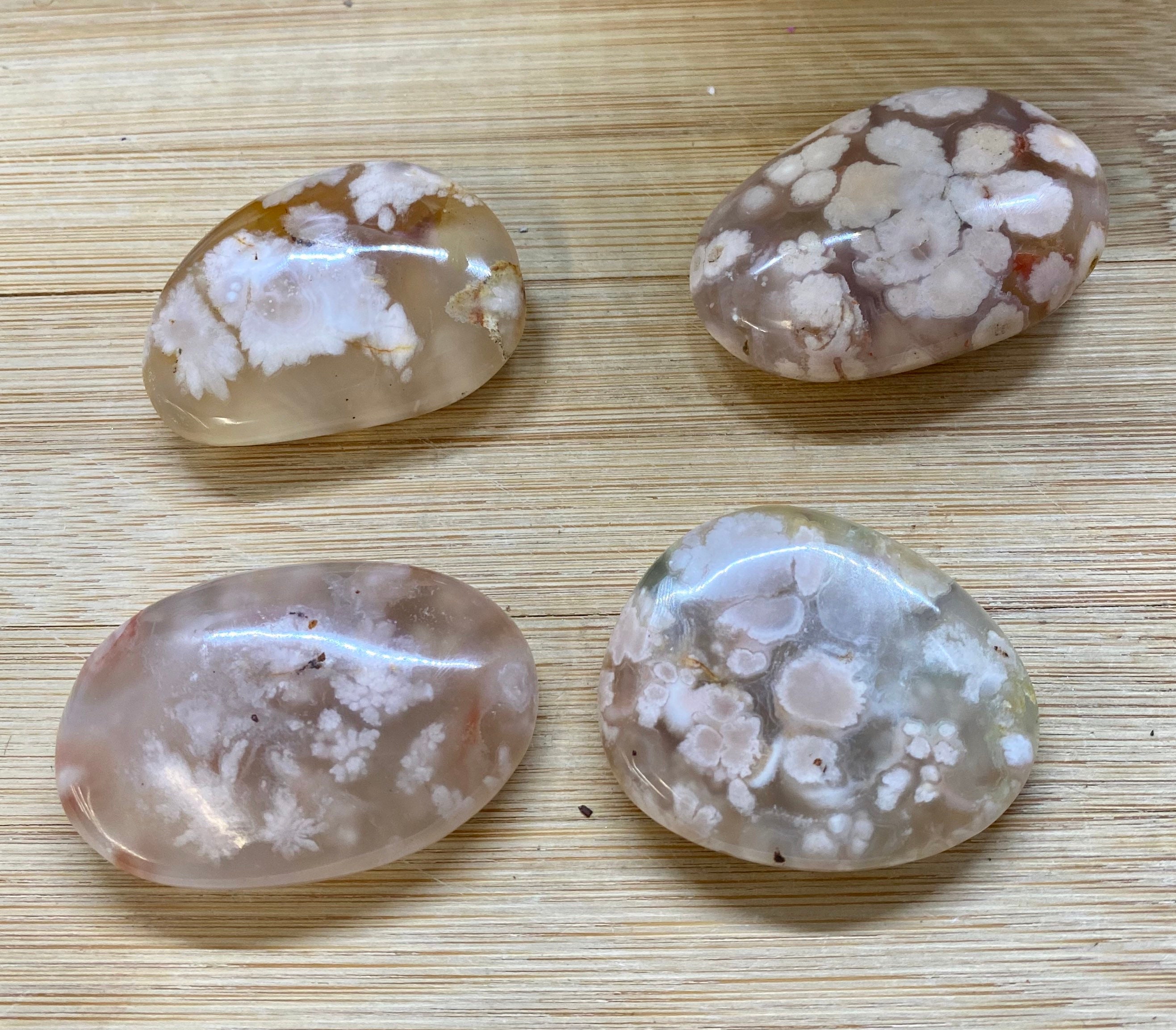 Flower Agate tumbled palm worry stone pebble Lot B