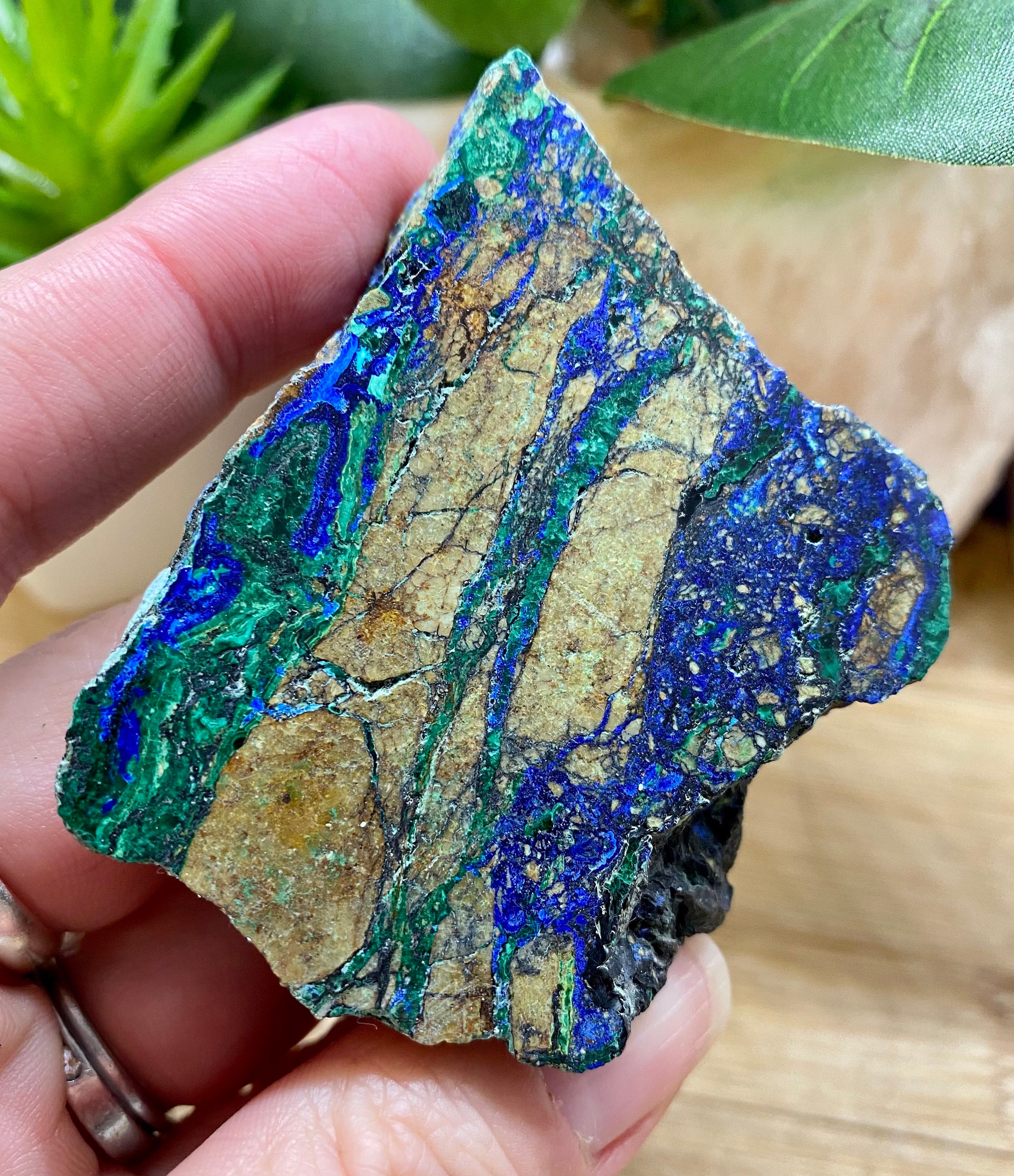Azurite and Malachite crystal slice slab geode specimen cluster MAL2