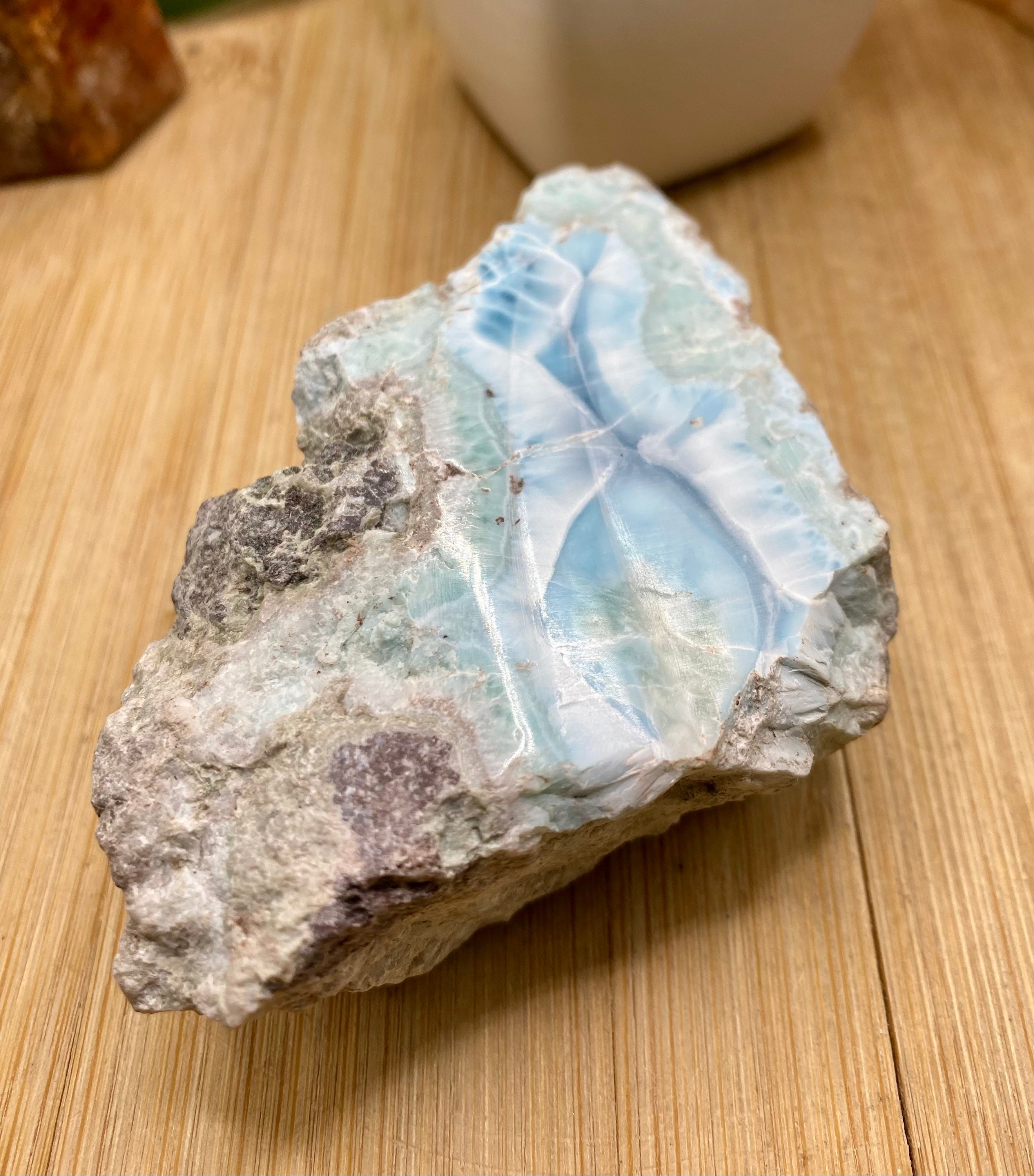 Natural Larimar polished face raw rough Stone crystal stone geode ...