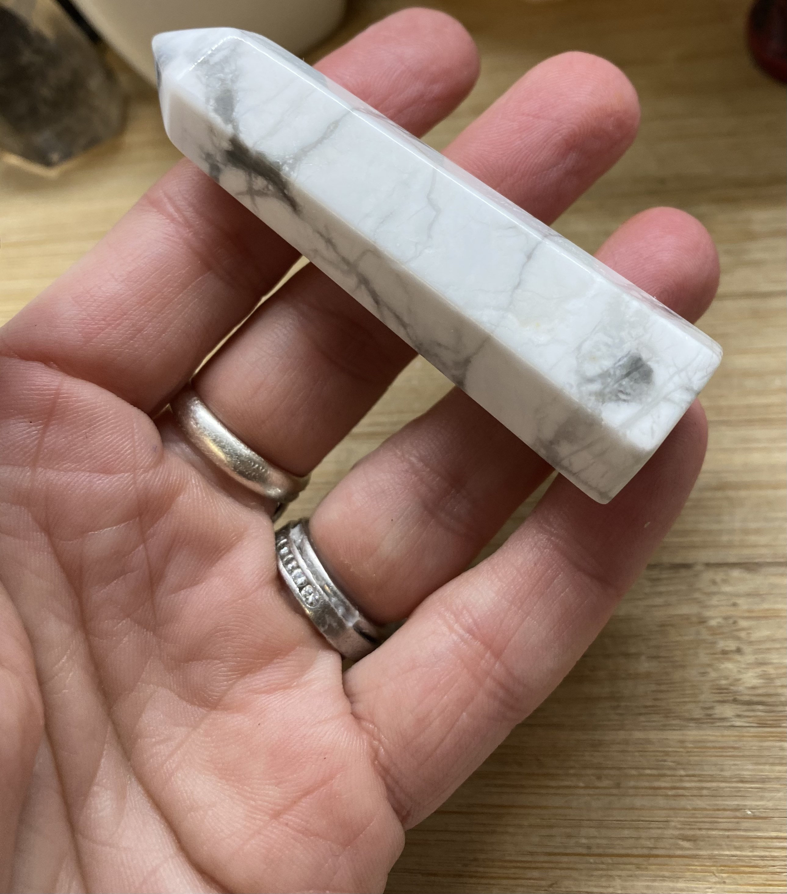 Howlite polished tower point obelisk crystal HT2