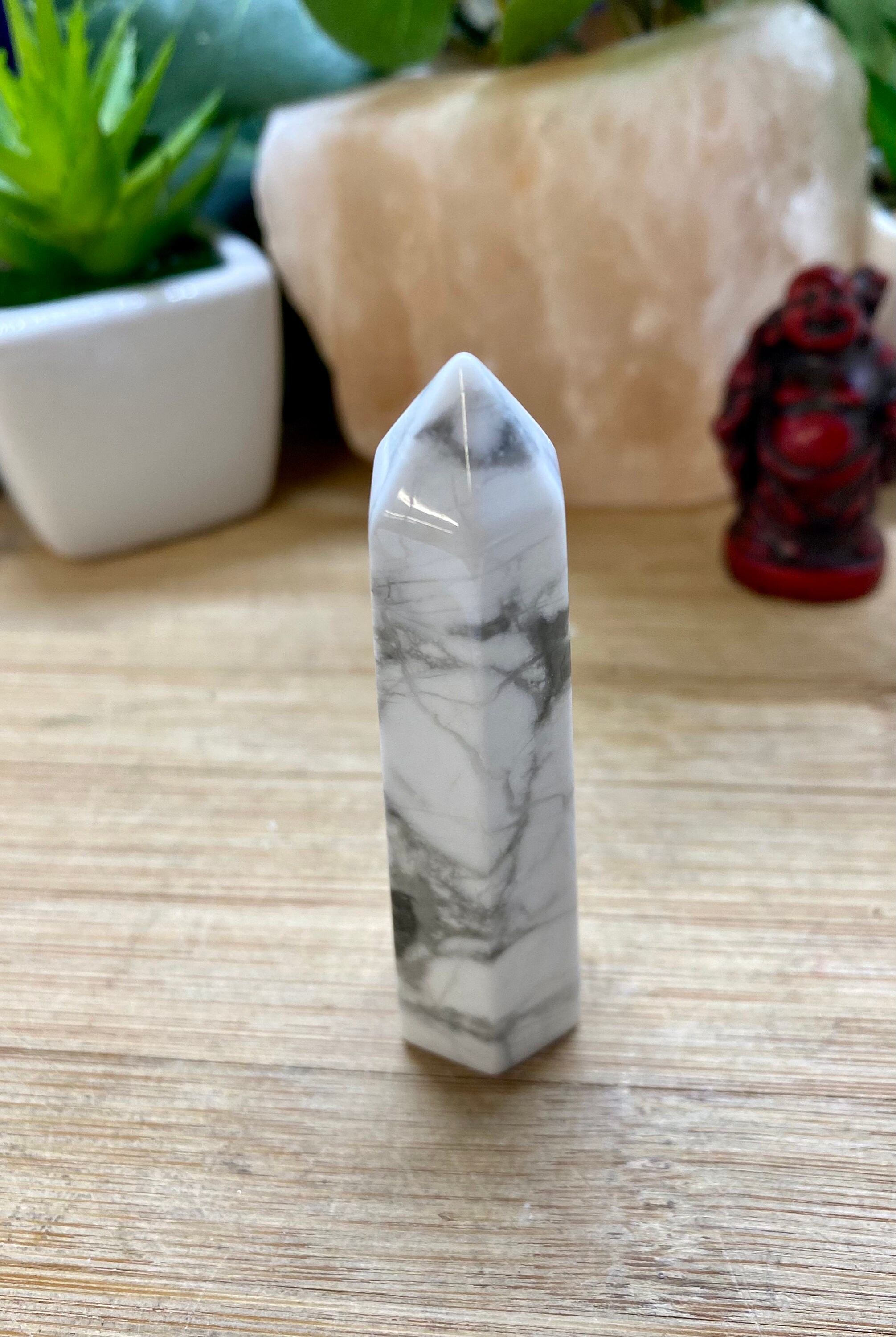Howlite polished tower point obelisk crystal HT2