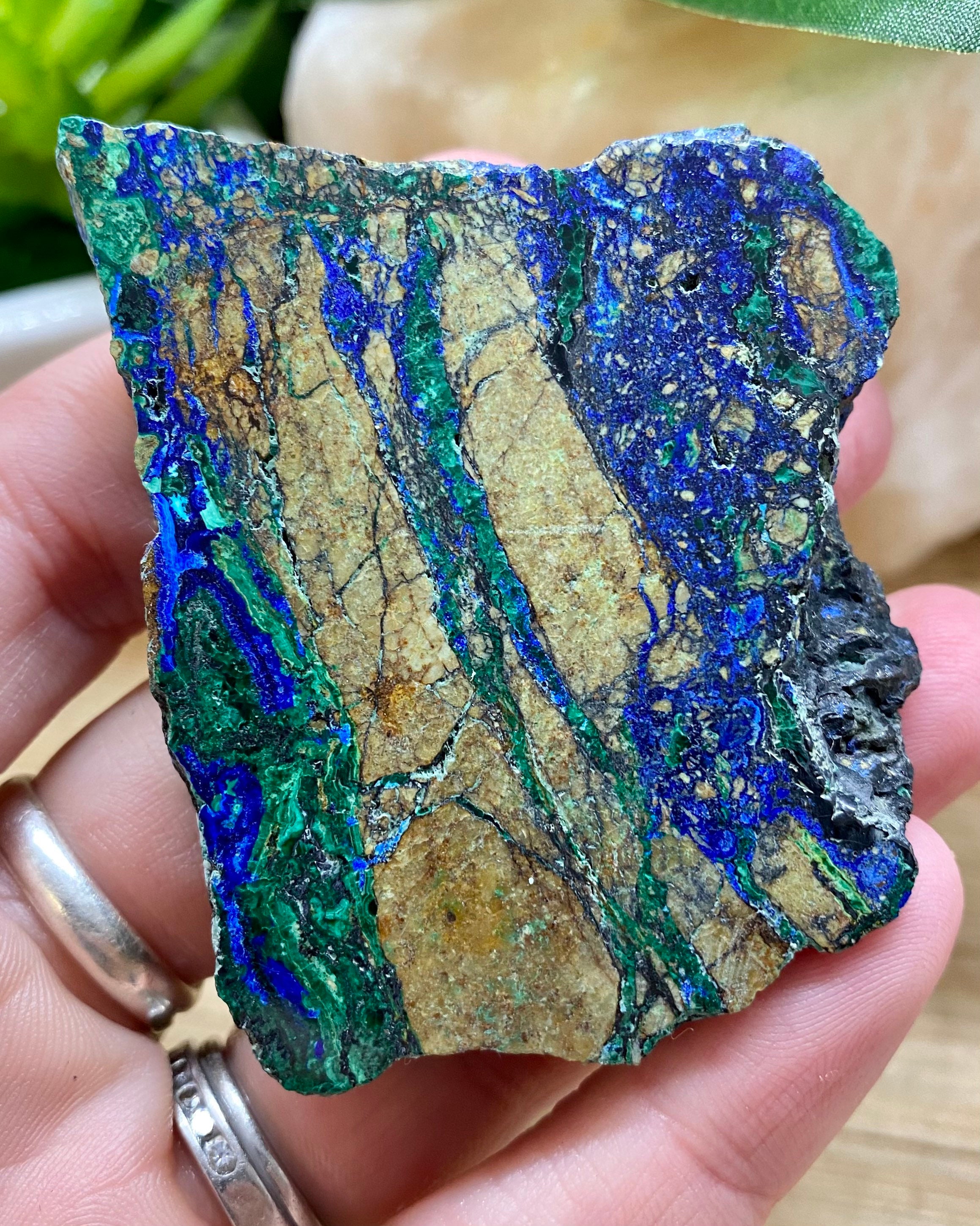 Azurite and Malachite crystal slice slab geode specimen cluster MAL2