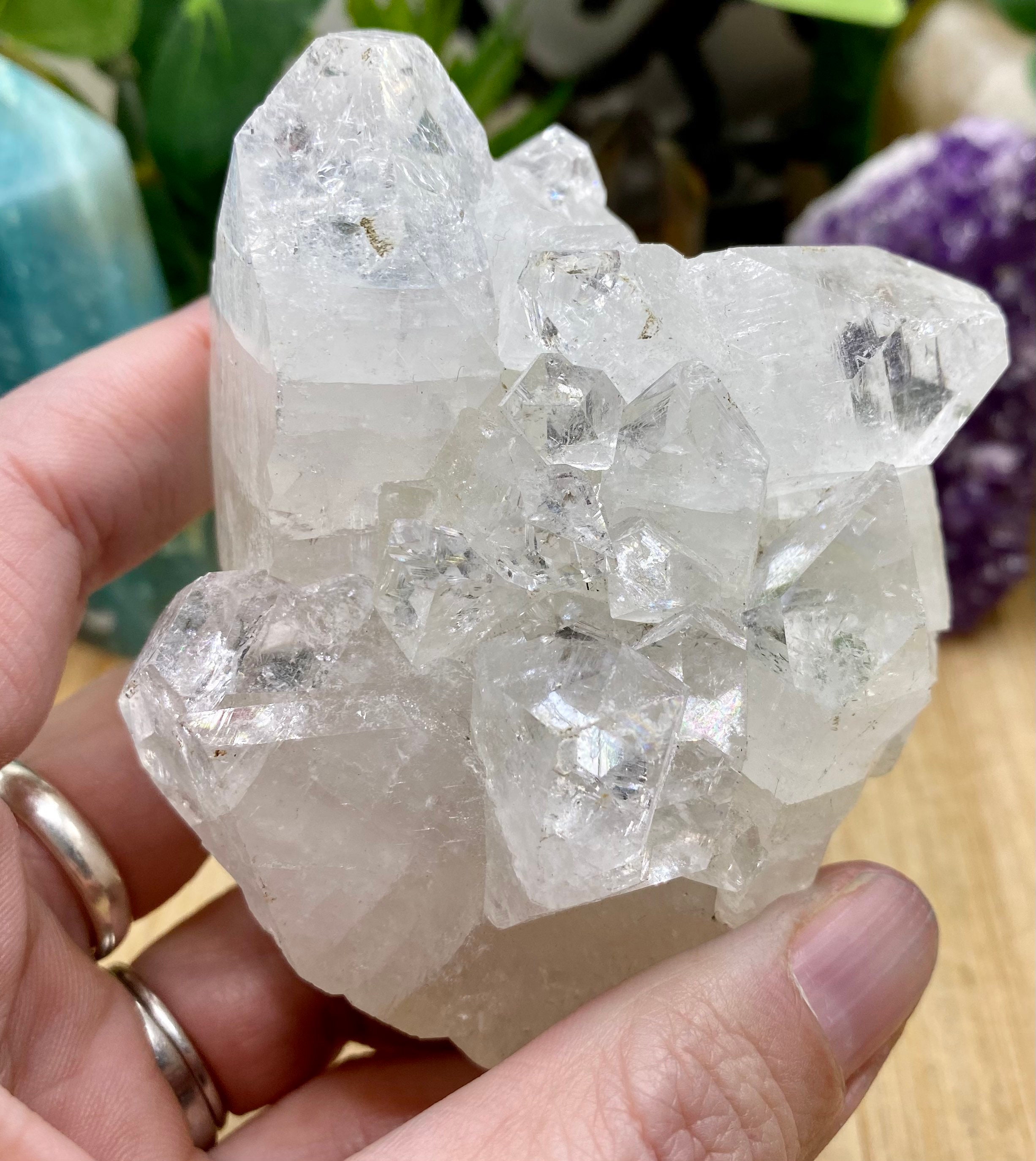 Gorgeous Raw Apophyllite and Stillbite geode crystal cluster APOP30