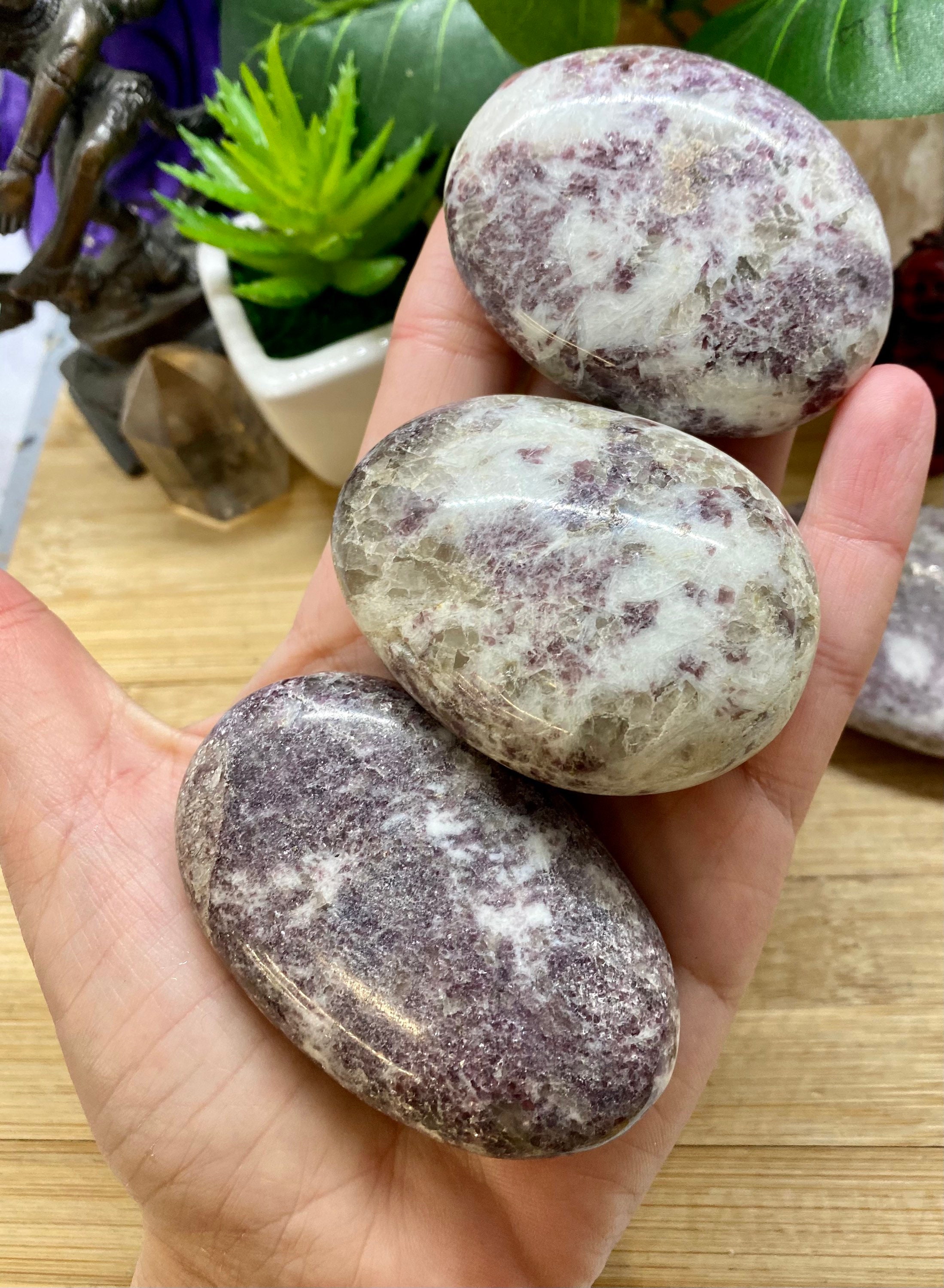 Lepidolite Palm stone Tumbled Stones