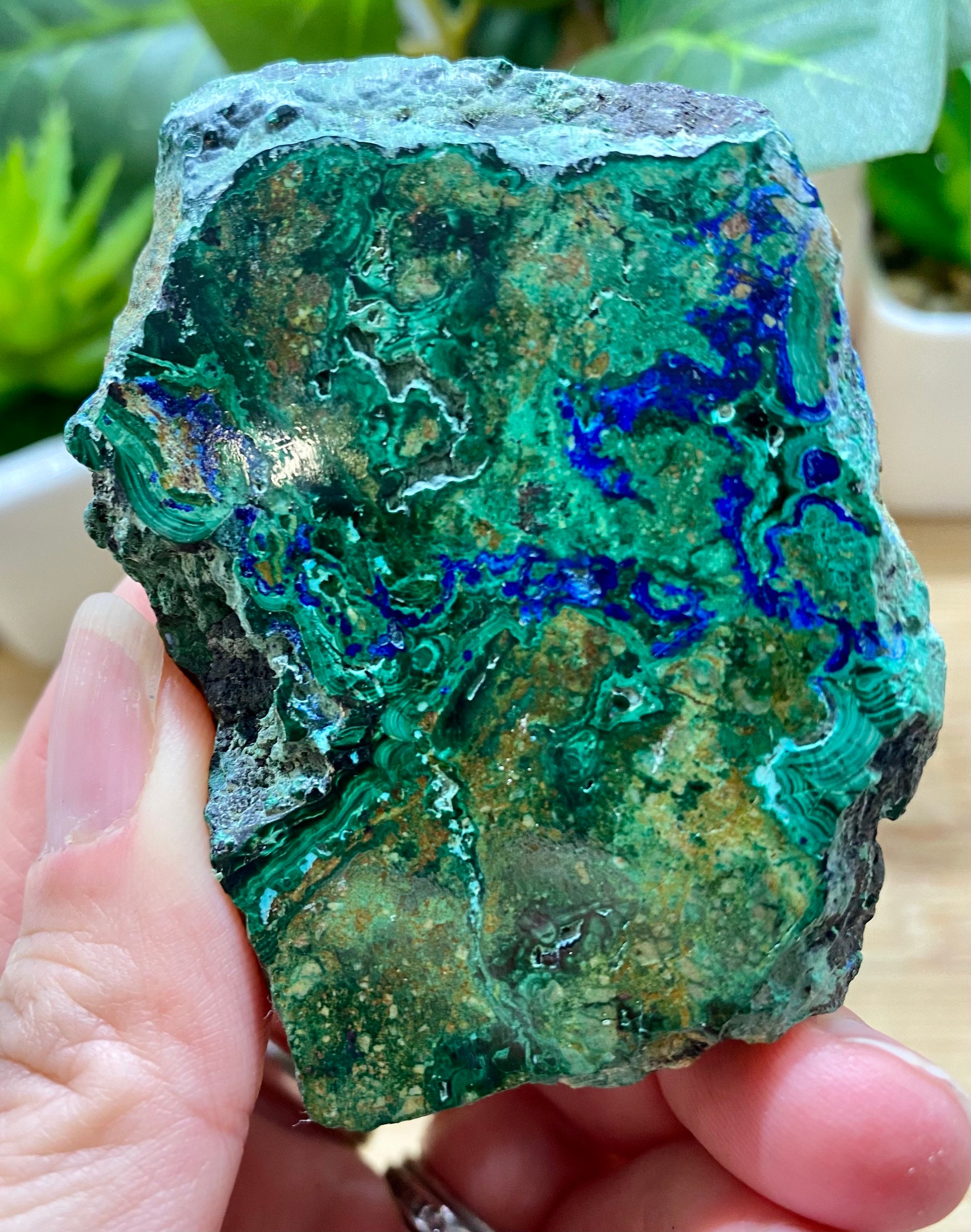 Azurite and Malachite crystal slice slab geode specimen cluster MAL1