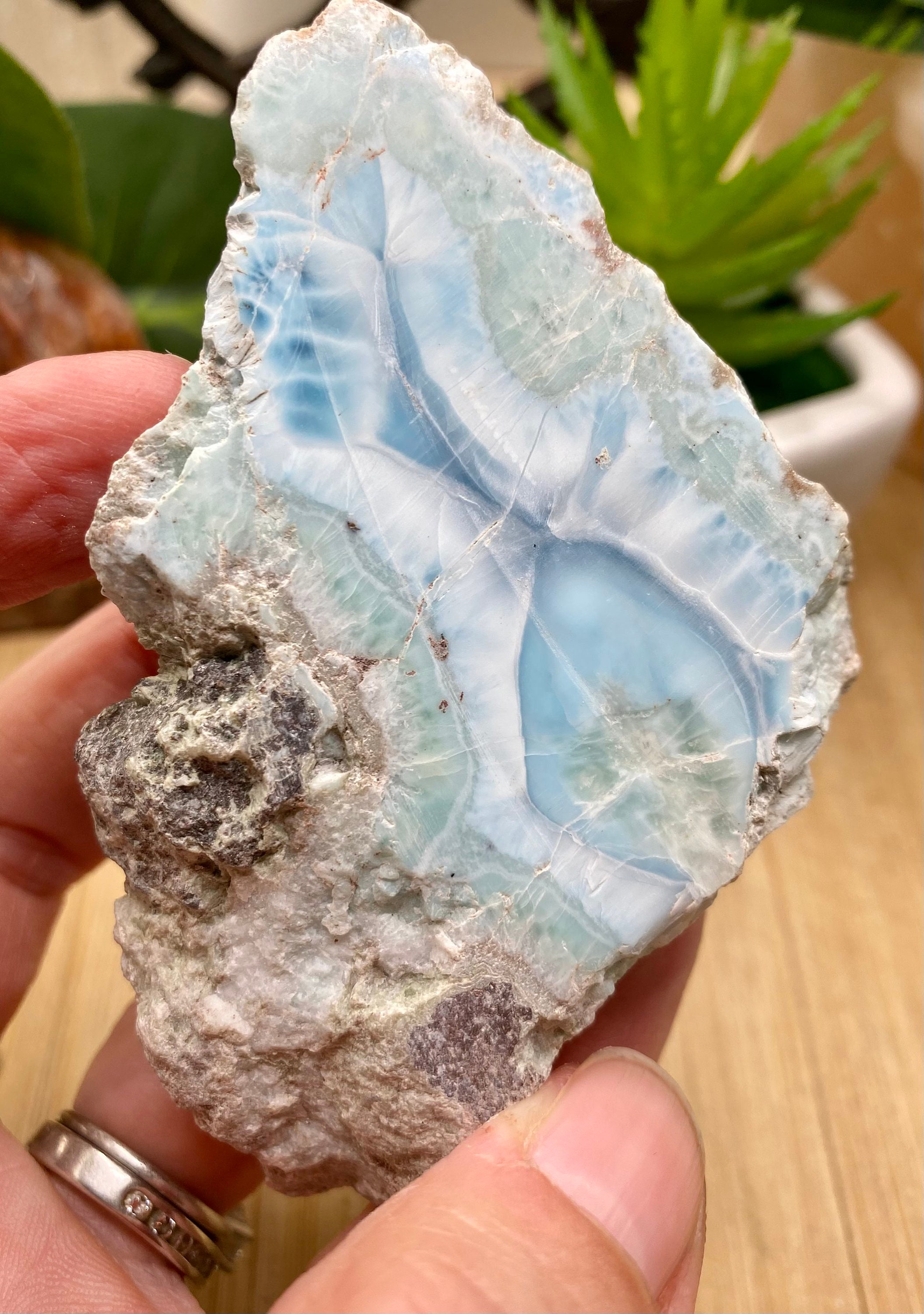 Natural Larimar polished face raw rough Stone crystal stone geode ...