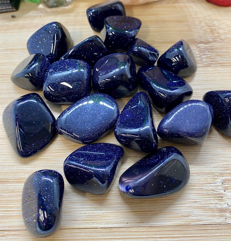 Tumbled Blue Goldstone Stones Set With Gift Bag and Note | Etsy