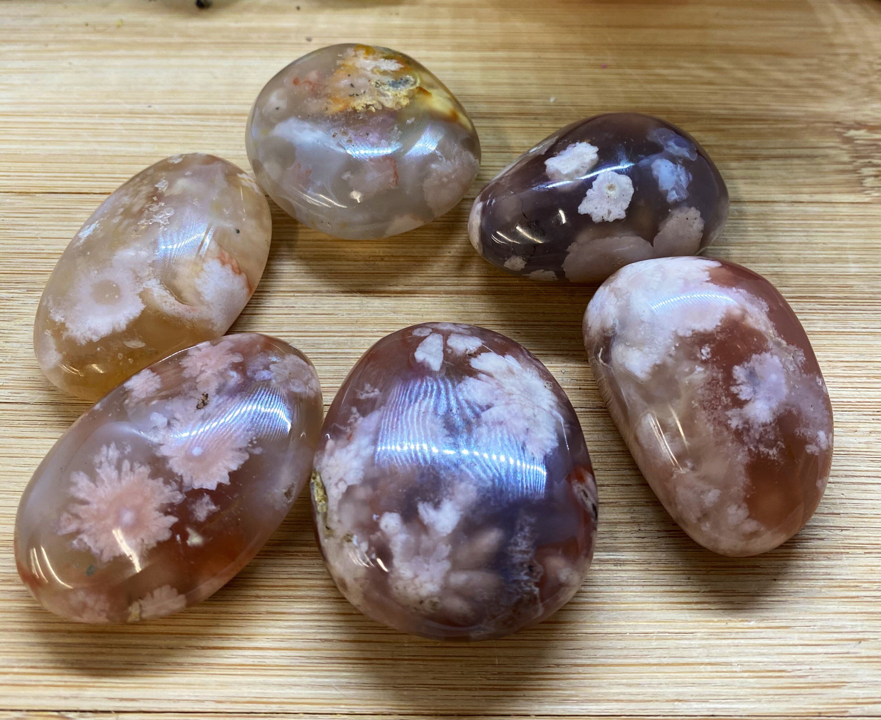 Flower Agate tumbled palm worry stone pebble