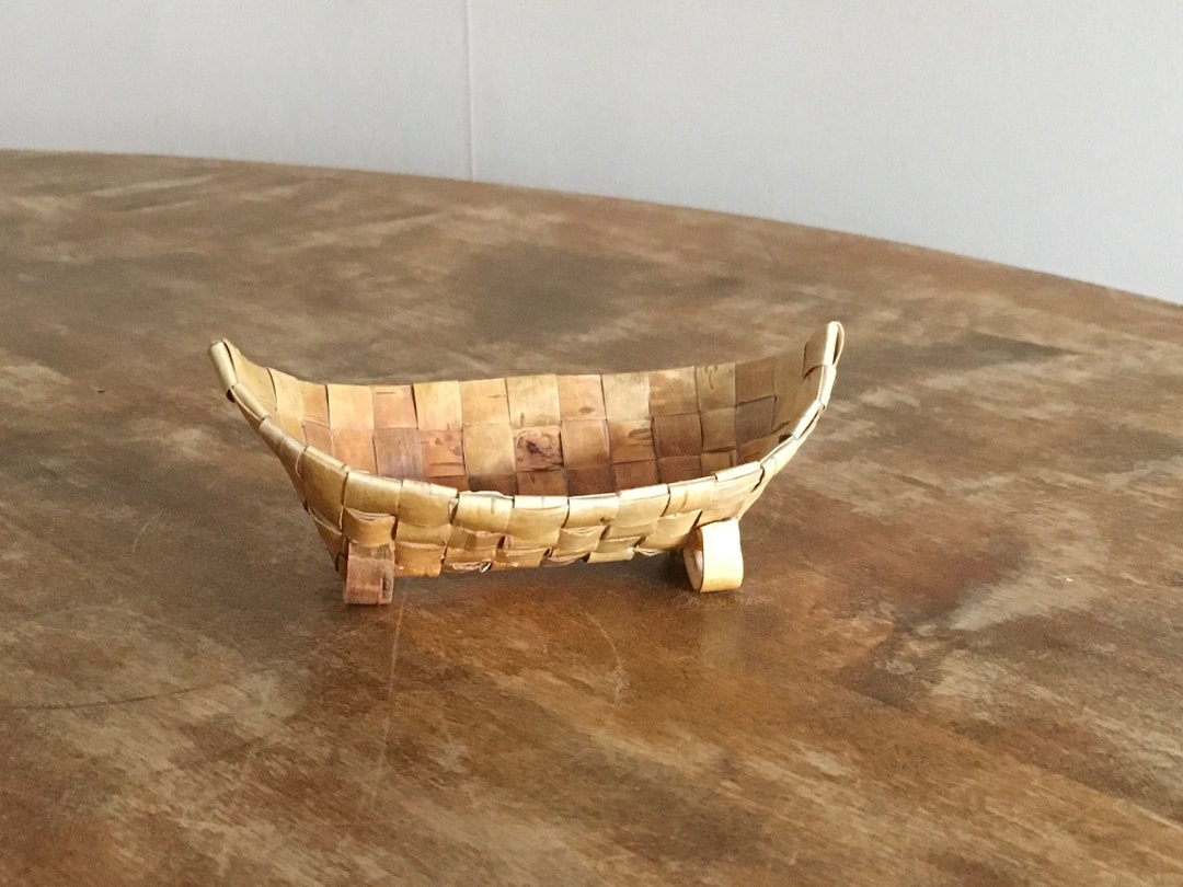 Vintage Birch Bark Boat Shaped Container - Etsy