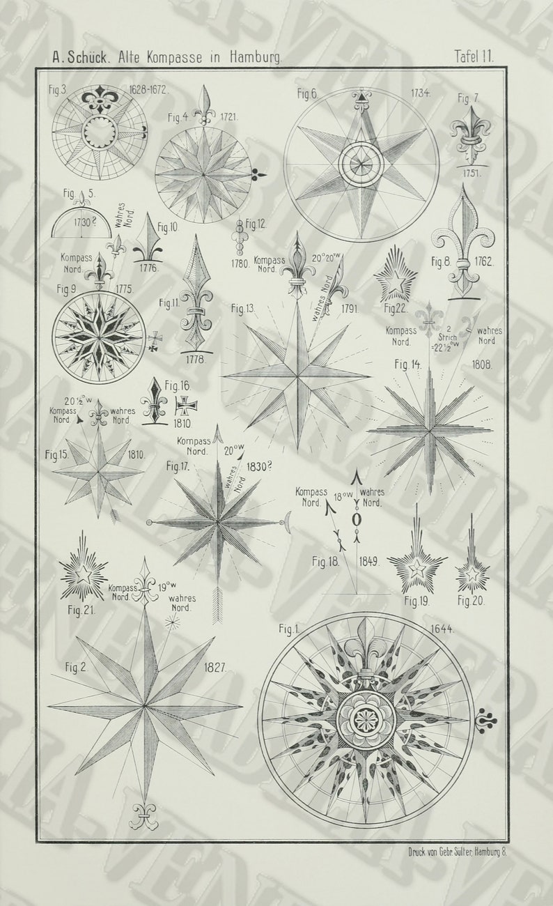 1910 Collection of 36 Vintage Compass Rose Design - Etsy