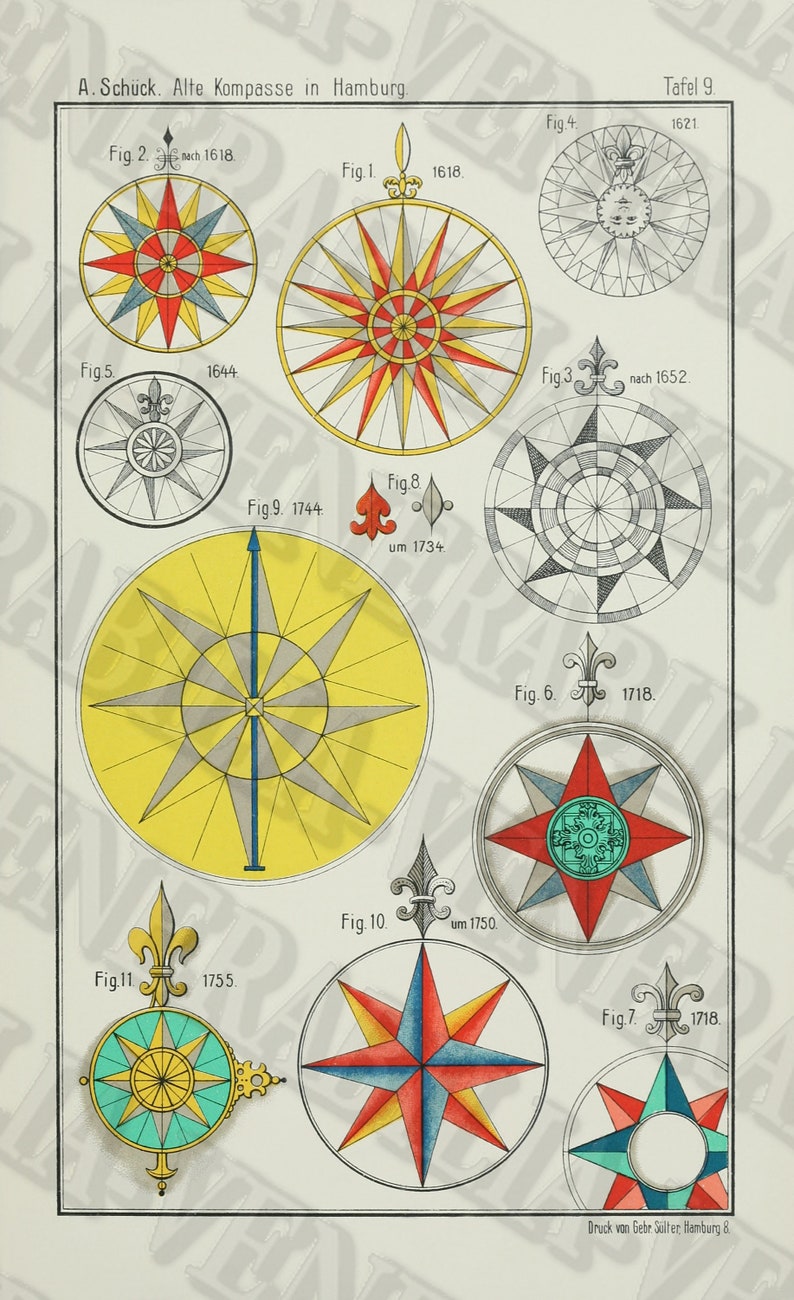 1910 Collection of 36 Vintage Compass Rose Design - Etsy