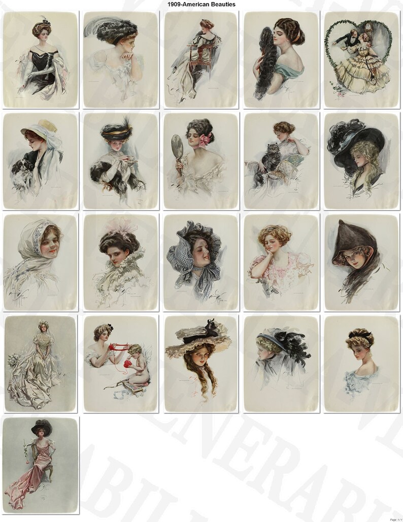 1909 Collection of 21 Harrison Fisher Vintage Illustrations - Etsy