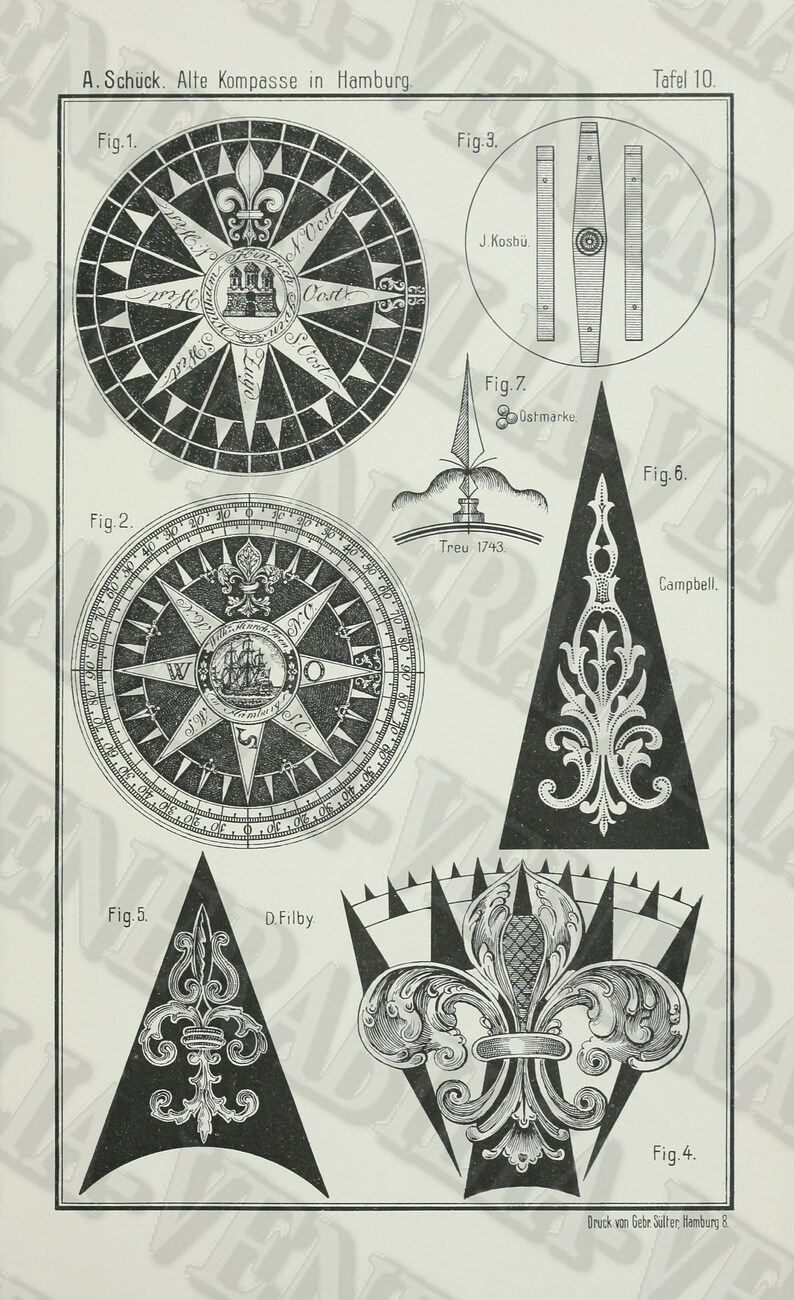 1910 Collection of 36 Vintage Compass Rose Design - Etsy