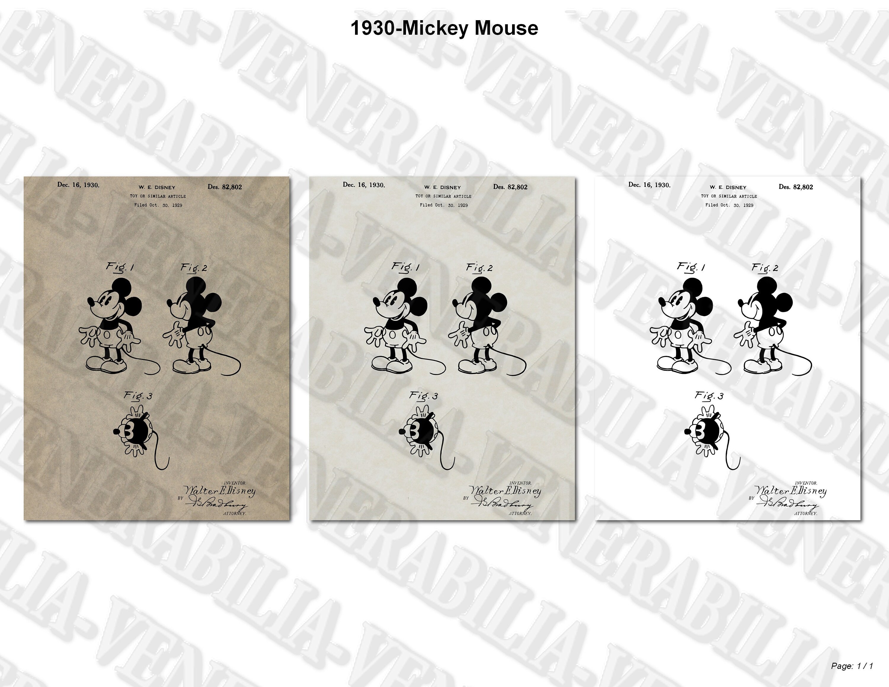 1930 Patent Mickey Mouse Instant Digital Download JPG - Etsy