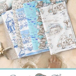 Clothworks Sandy Toes Mermaids Y4046-97 Light Sky. by Anita Jeram ...