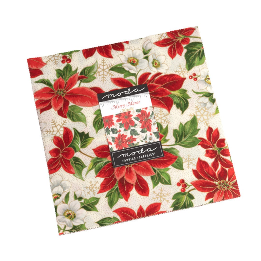 MODA Layer Cake Merry Manor Metallic , Contains 42 Pieces Measuring 10 ...