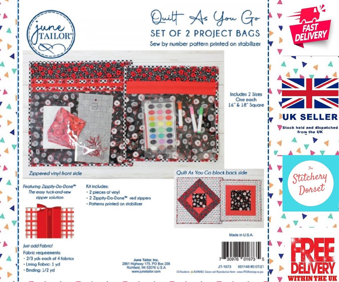 June Tailor Quilt as You Go Project Bag Kit. Make 2 Project Bags 1x16 ...