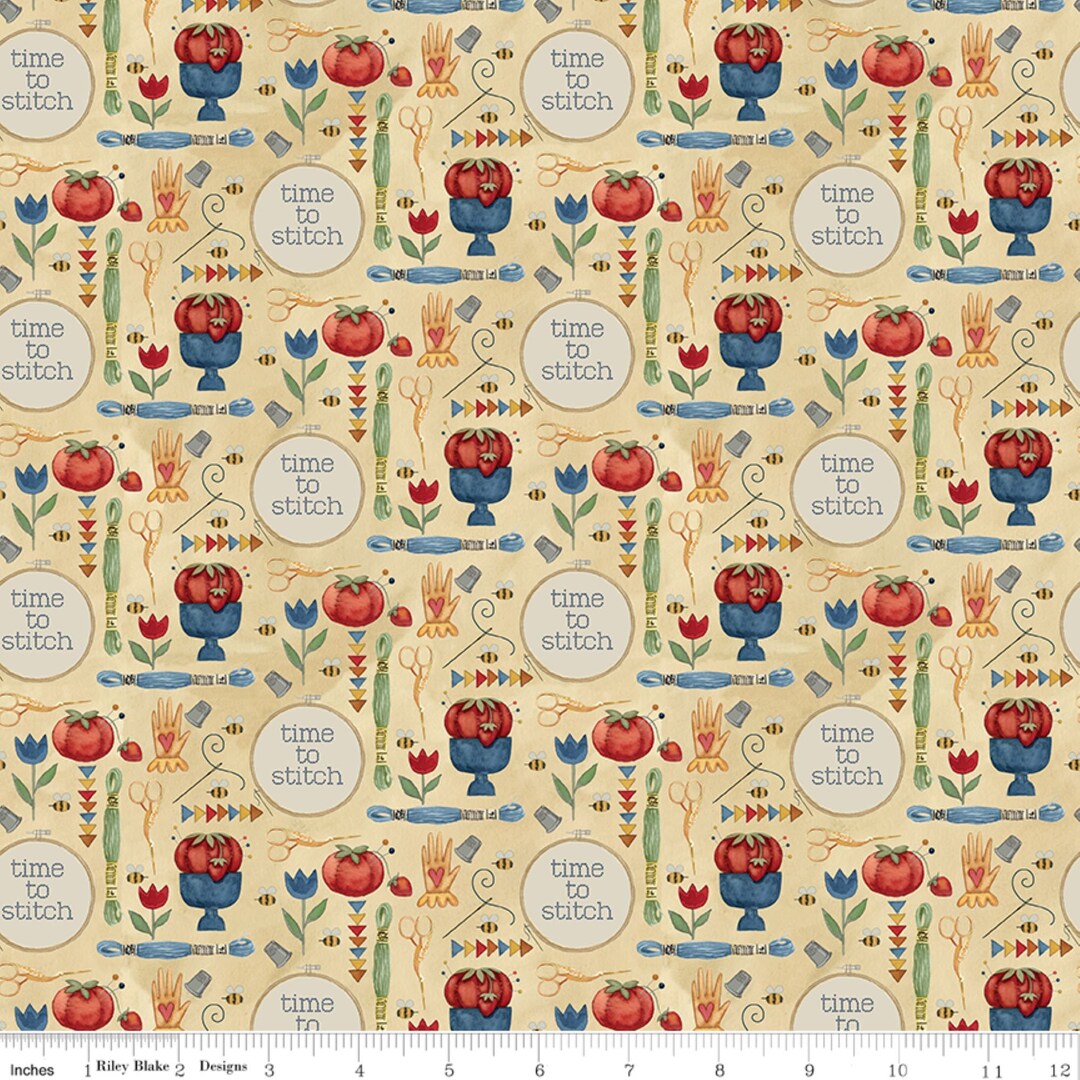 Riley Blake, Stitchy Birds PARCHMENT C12603. Teresa Kogut. With Cross Stitch Text & Embroidery ...