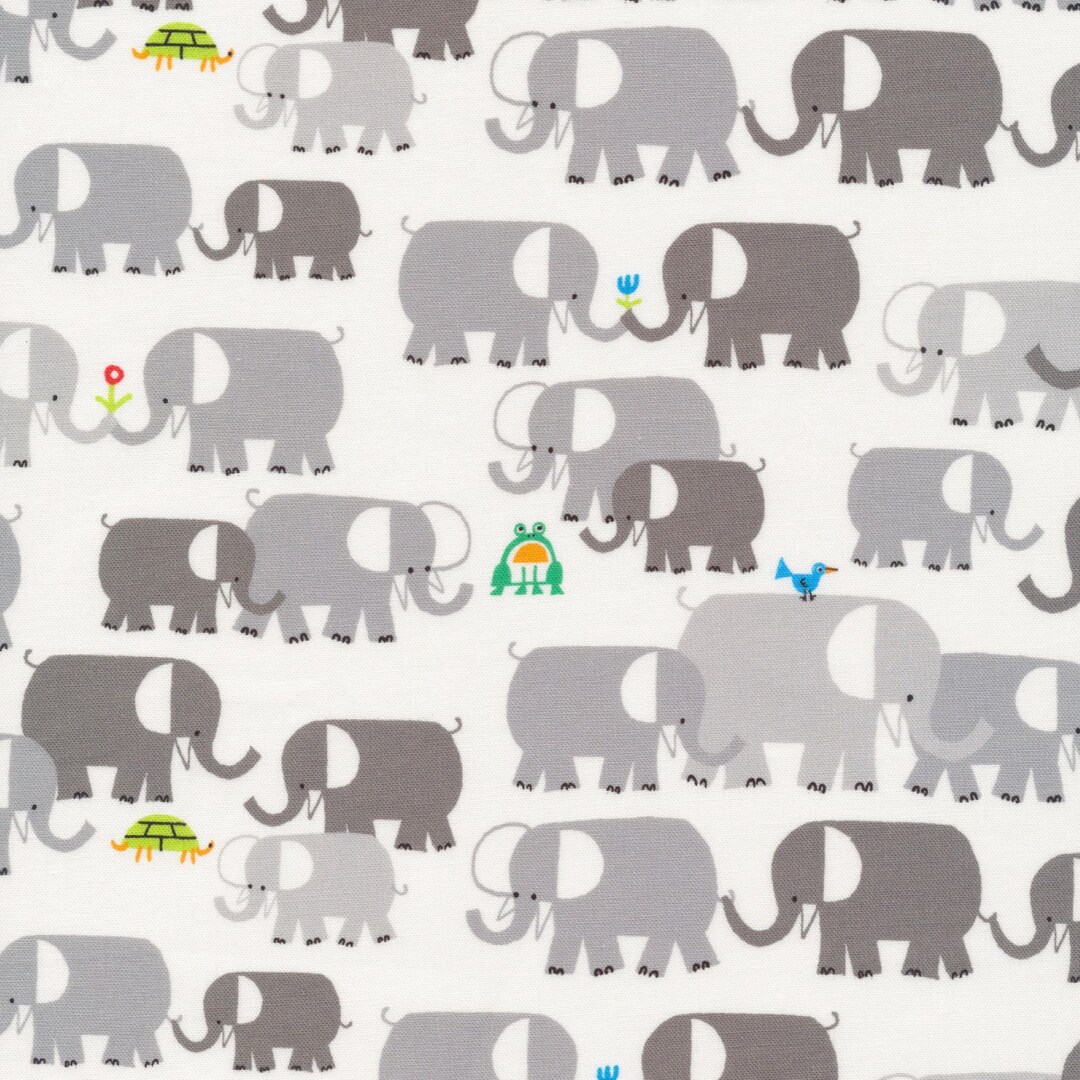 Organic Cotton Fabric 'elephants From Favourites by Ed Emberley' Cloud9 ...