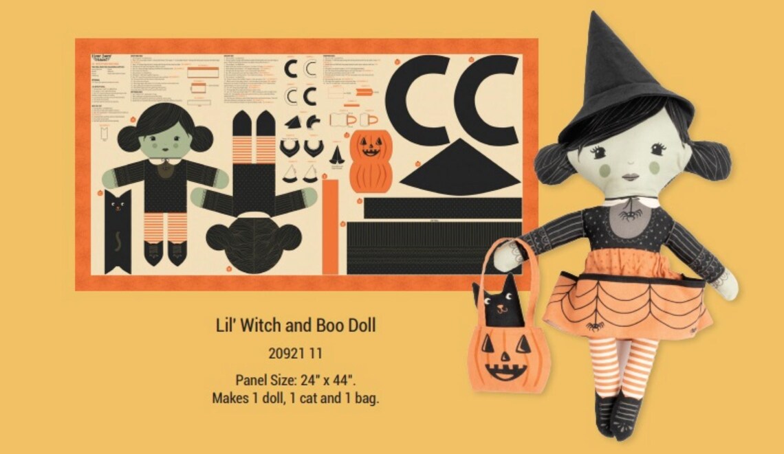 MODA Fabric Panel Lil Witch and Boo Doll Home Sweet Haunt by Stacy Iest ...