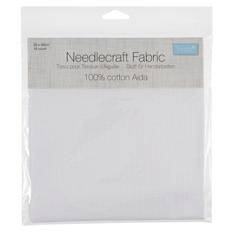 16 Count WHITE Aida Fabric Piece. Trimits. 30x45cm (12" X 18"). Cotton ...