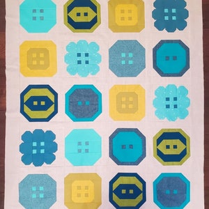 Buttoned up Quilt Pattern by Pen and Paper Designs. Large Throw Measures 65.5 X 77.5 Inch Quilt ...