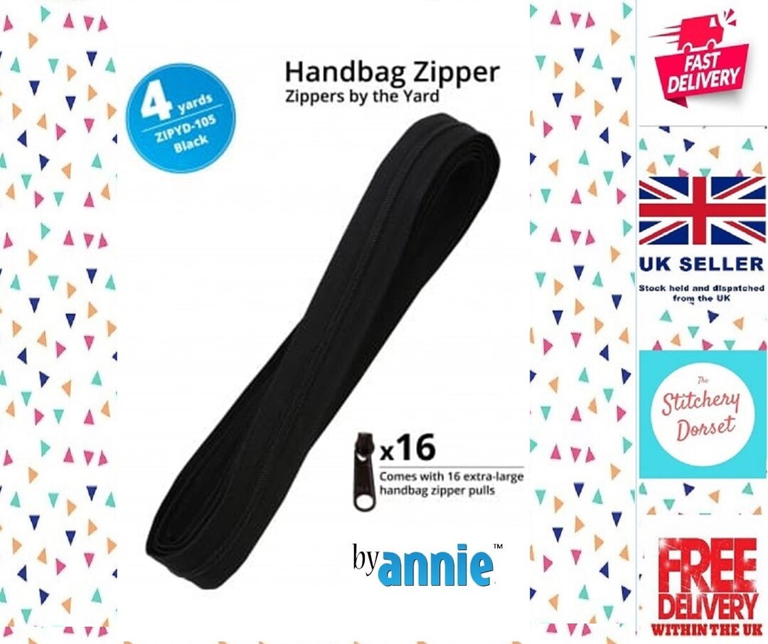 Byannie Black Zippers by the Yard. 4 Yards of Zipper With 16 Colour Coordinated Extra Large ...