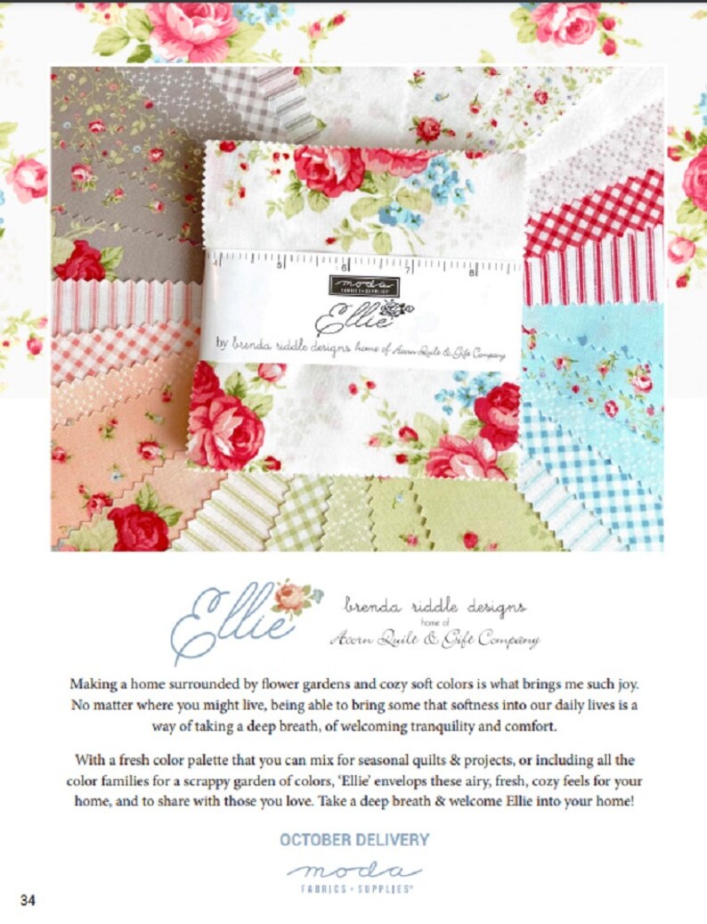 MODA Layer Cake Ellie by Brenda Riddle , Contains 42 Pieces Measuring ...