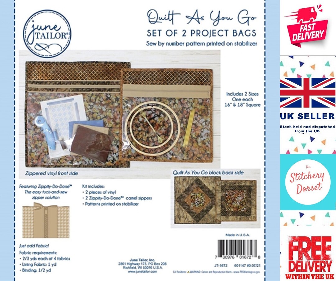 June Tailor Quilt as You Go Project Bag Kit. Make 2 Project Bags 1x16 ...