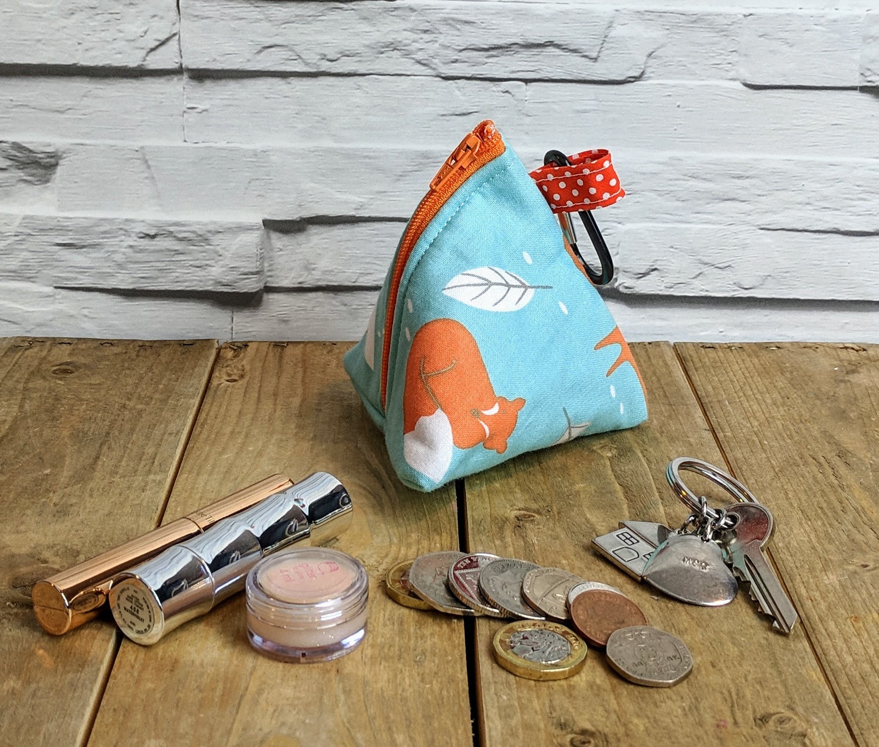 Handmade Blue Fox Pouch Bag, Coin Purse, Key Purse, Small Make up Purse ...