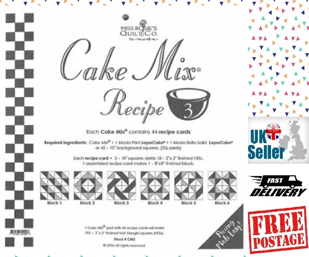MODA Cake Mix Recipe 3 (THREE) Foundation Paper for Layer Cake / 10 ...
