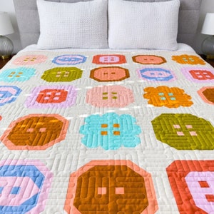 Buttoned up Quilt Pattern by Pen and Paper Designs. Large Throw Measures 65.5 X 77.5 Inch Quilt ...