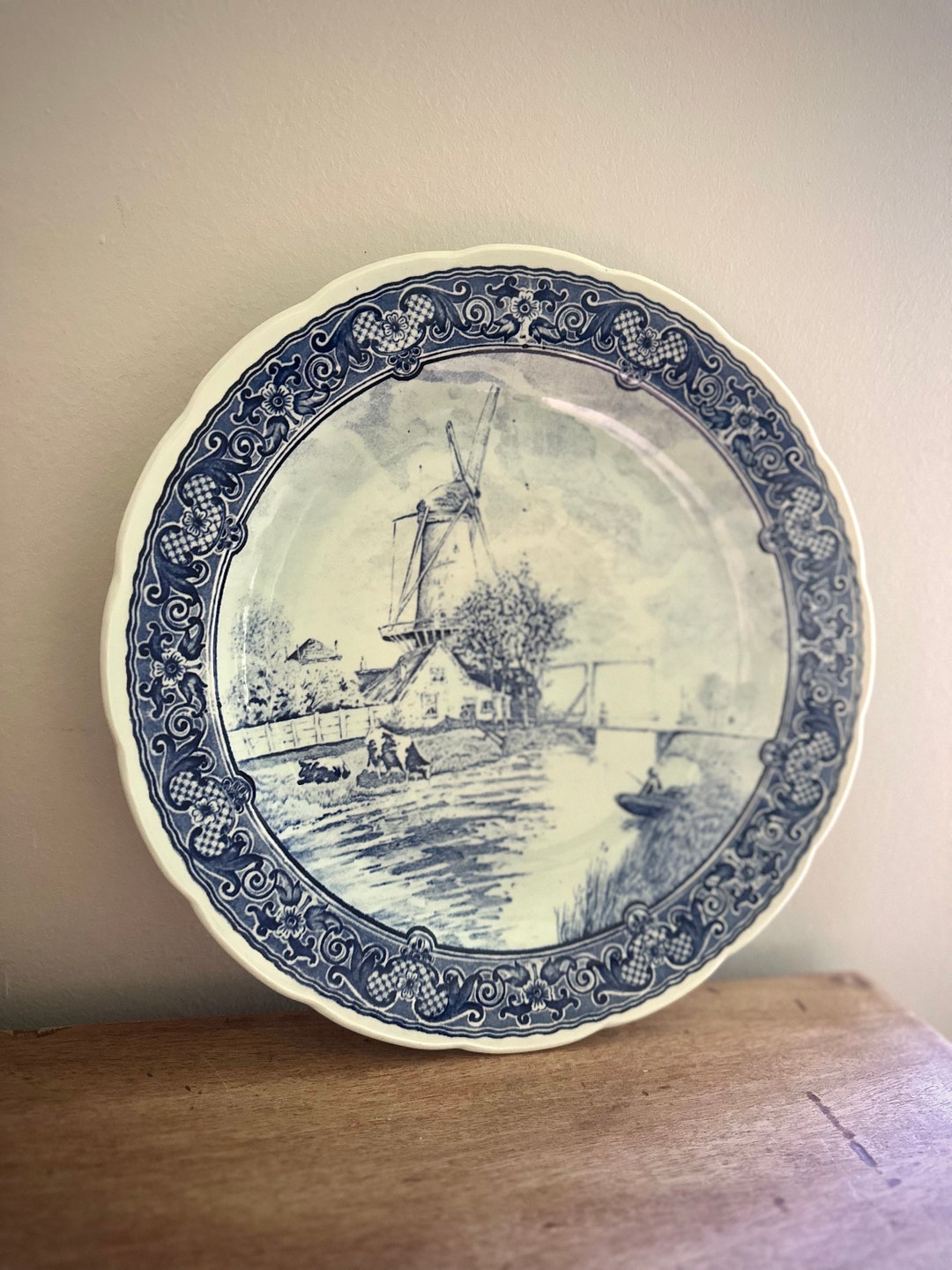 Delft Boch Belgium for Royal Sphinx Wall Plate Charger Windmill River ...