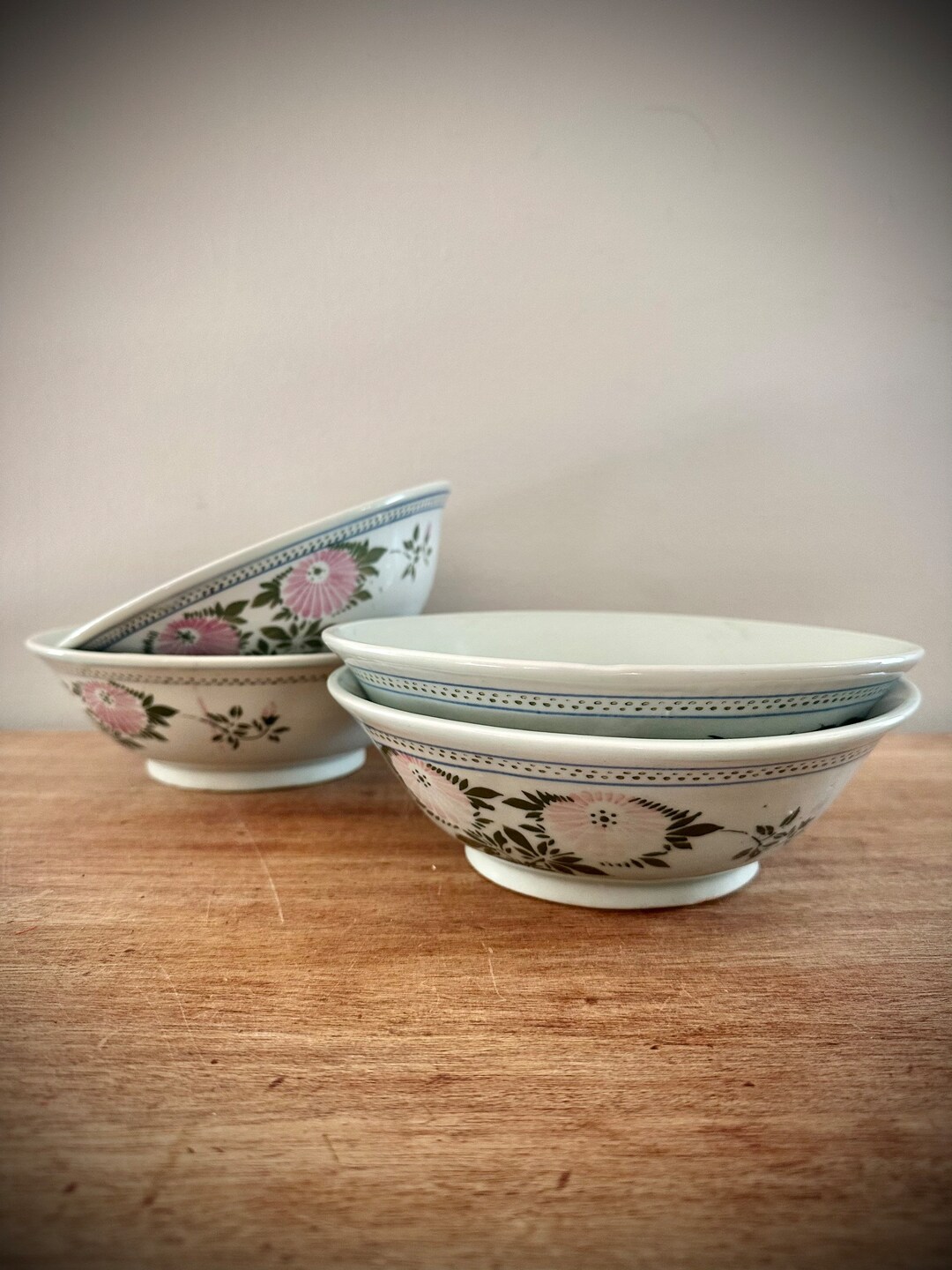 4 Vintage Chinese Pottery Rice Noodle Bowls - Etsy