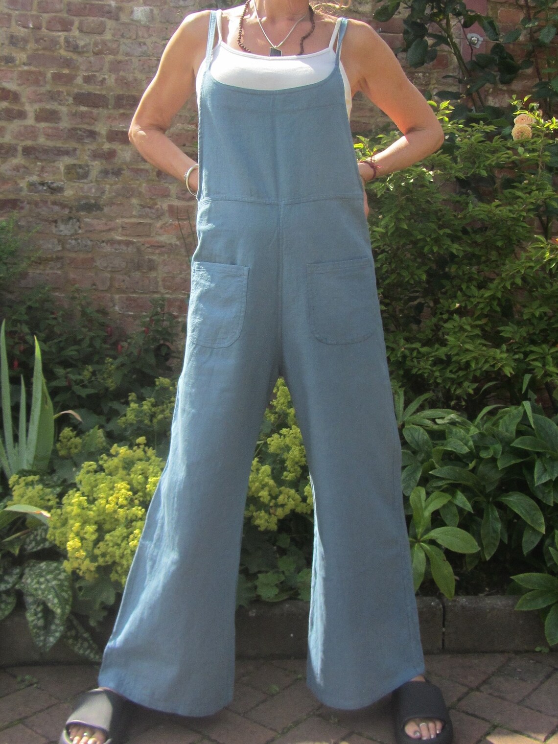 Organic Cotton Flare Dungarees, Handwoven Indigo Blue Overalls - Etsy