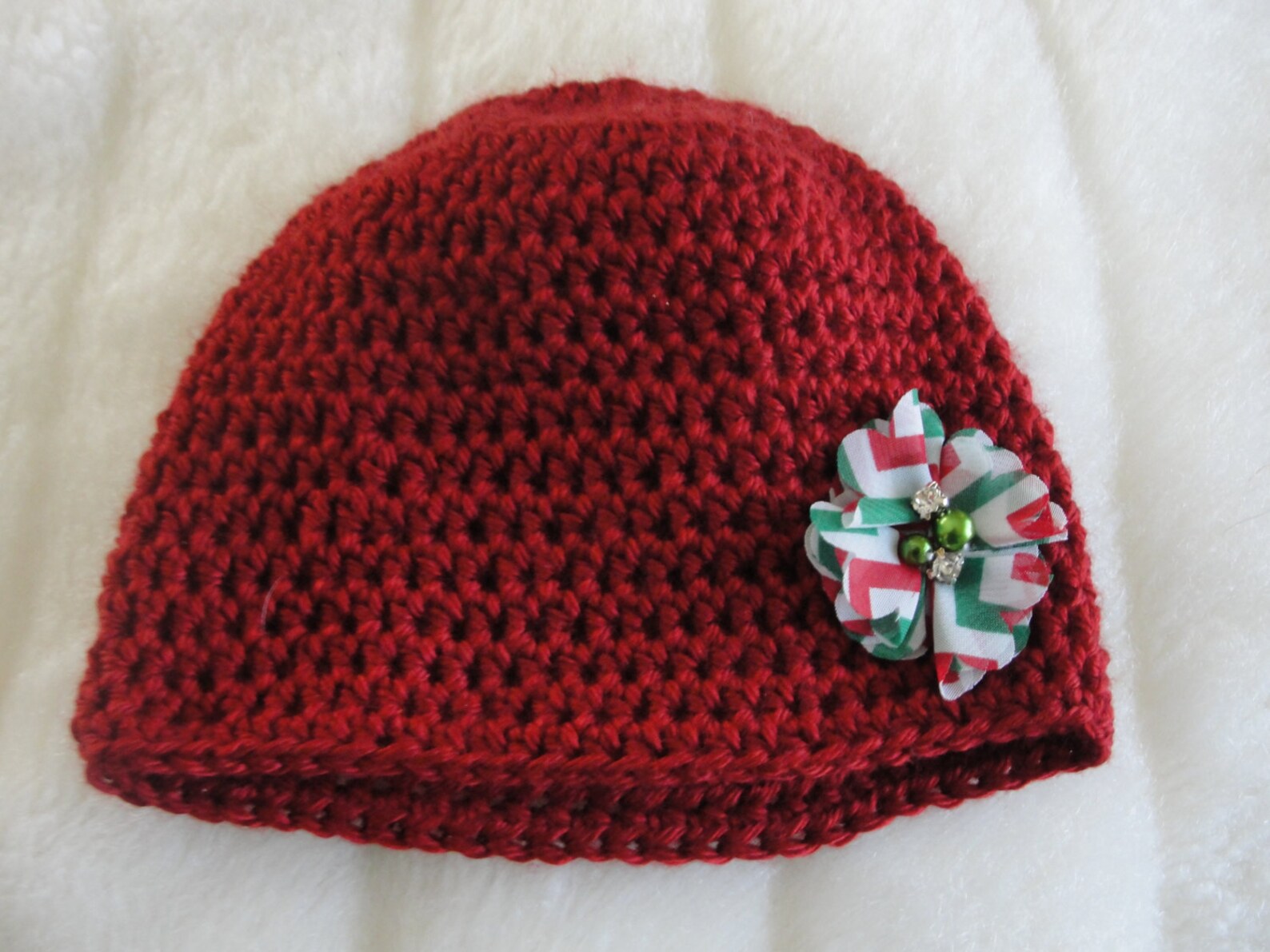 Little Red Hat for a 12-18 Month Old With a Christmas Flower. Handmade ...
