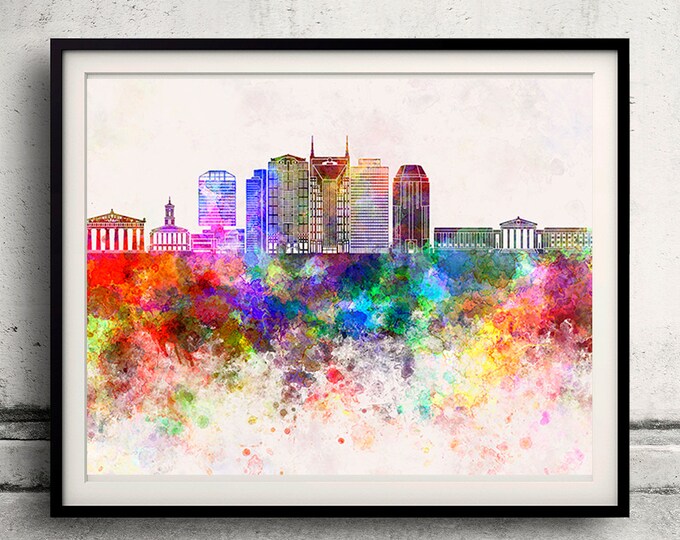 Nashville Skyline in Watercolor Background - Poster Digital Wall Art ...