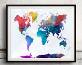 World Map in Watercolor 24 Fine Art Print Glicee Poster - Etsy