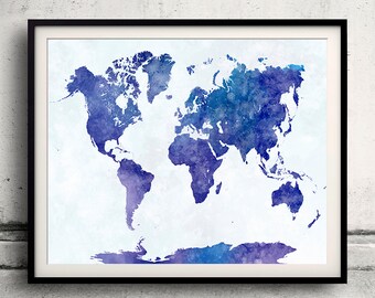 World Map in Watercolor 22 Fine Art Print Glicee Poster Decor Home Gift ...