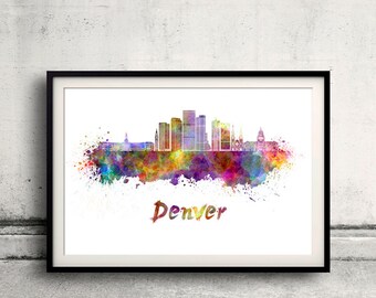 Denver Skyline in Watercolor Background SKU 0060 - Etsy