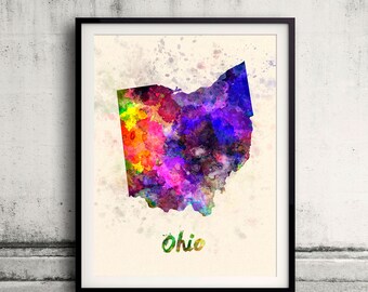Ohio US State in watercolor background 8x10 in. to 12x16 in. | Etsy