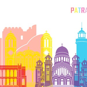 Patras Skyline Pop - Fine Art Print Glicee Poster Gift Illustration Pop ...