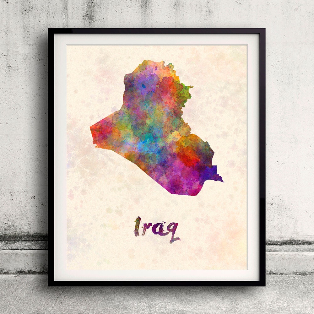 Iraq - Map in Watercolor - Fine Art Print Glicee Poster Decor Home Gift ...