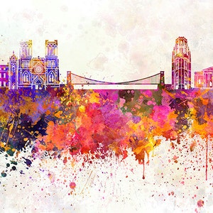 Bristol Skyline in Watercolor Background 8x10 in to 12x16 Poster ...