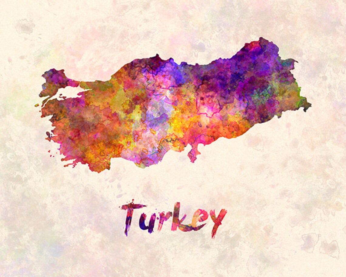 Turkey Map in Watercolor Fine Art Print Glicee Poster | Etsy
