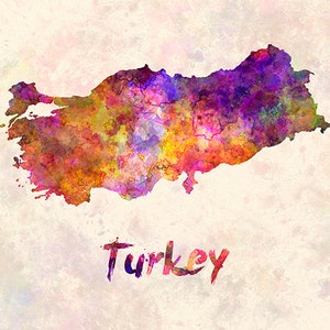 Turkey - Map in Watercolor - Fine Art Print Glicee Poster Decor Home ...