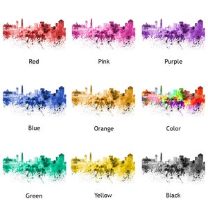 Genoa Skyline in Watercolor on White, 8 Monochrome Colors, and Full ...