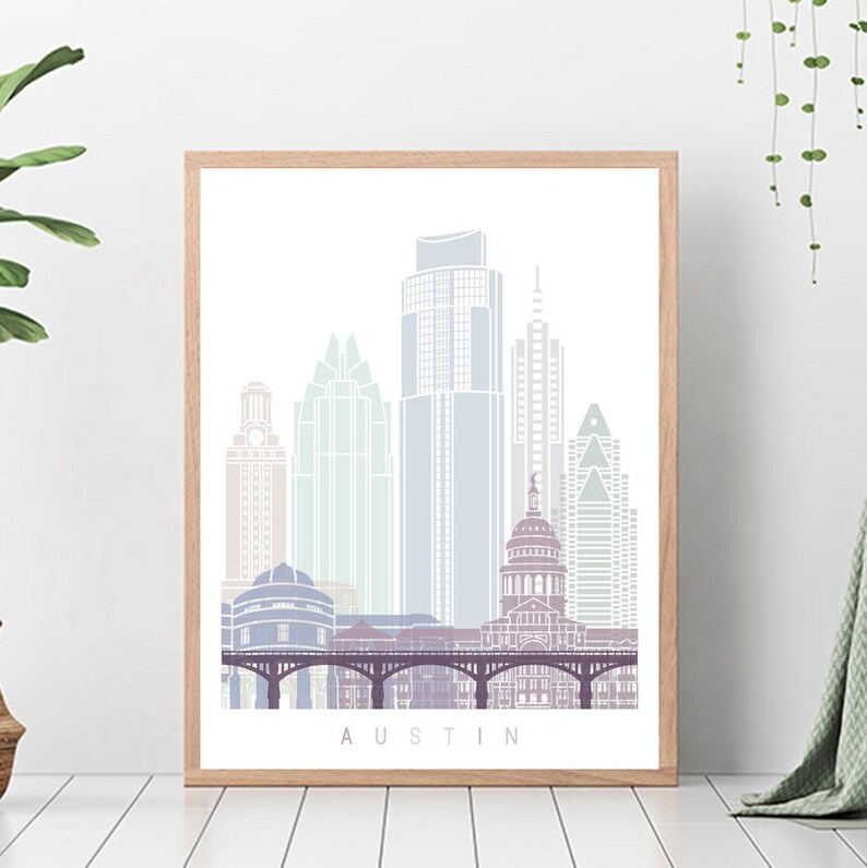 Austin Skyline Poster - Fine Art Print Landmarks Skyline Poster Gift ...