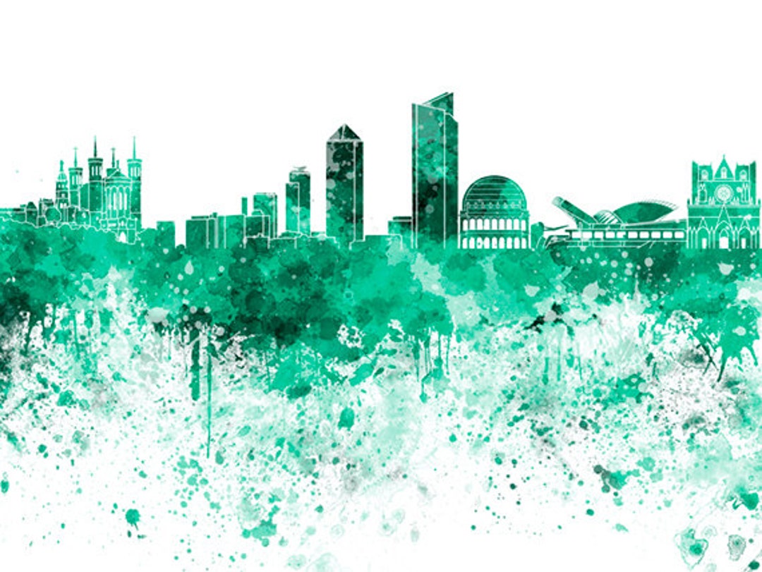 Lyon Skyline in Watercolor on White, 8 Monochrome Colors, and Full ...