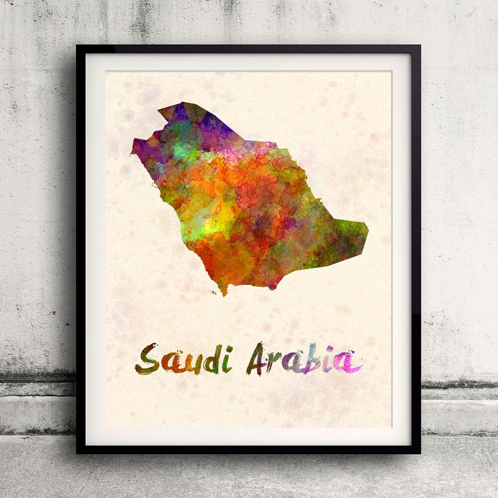 Saudi Arabia - Map in Watercolor - Fine Art Print Glicee Poster Decor ...